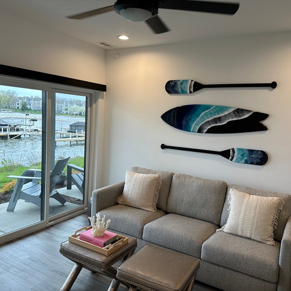 Wood Live Edge Floating Shelves With Ocean Waves Coastal Beachy Room ...