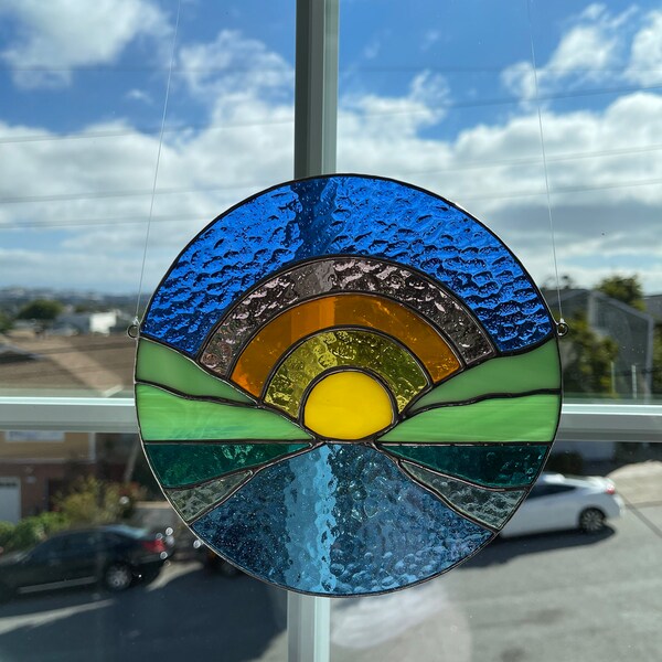 Suncatcher Sunset Stain Glass Picture Home House Decor Panel Ornament ...
