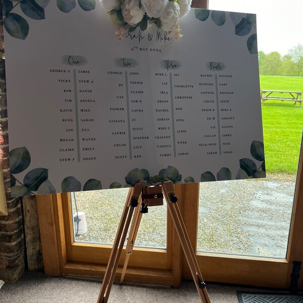 Wedding Table Plan for Long Tables, Eucalyptus Banquette Seating Table ...