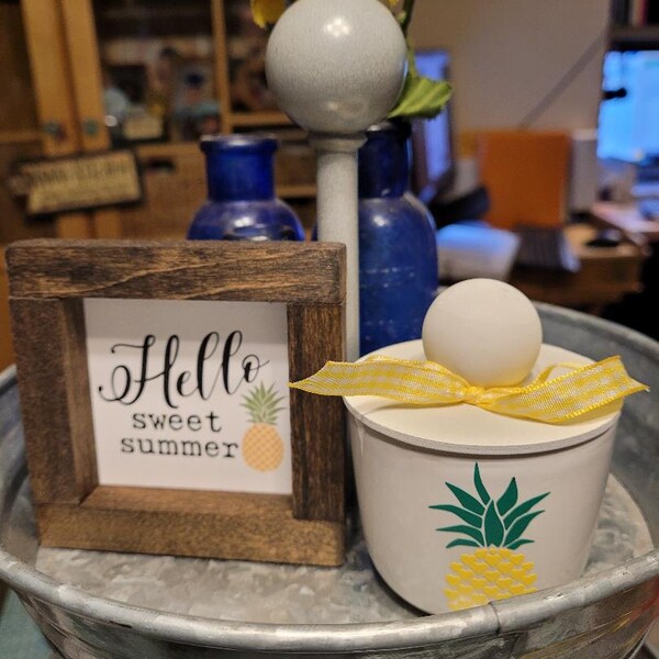 PINEAPPLE Summer Farmhouse TIERED TRAY Decor Welcome Pineapple Sign ...