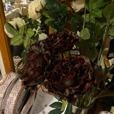 Dark Burgundy Peonies, Real Touch PU Flowers, DIY Silk Wedding, Bridal ...