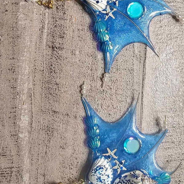 Blue Mermaid Earring Sea Shell Fairy Ears Elven Ears Earcuffs Cosplay ...