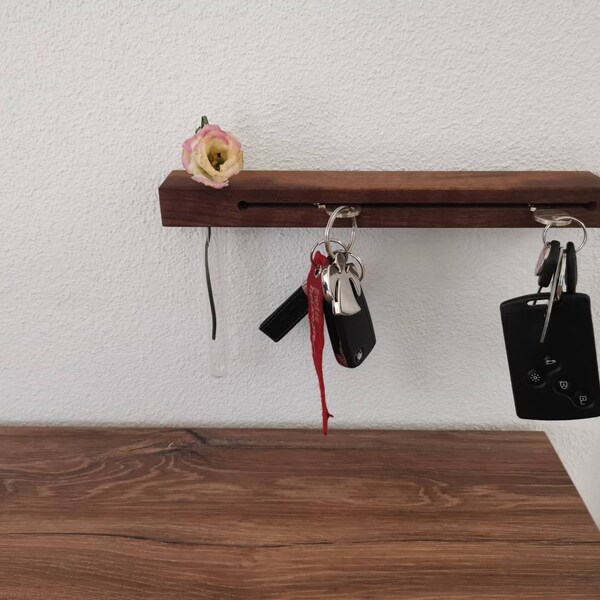 Wooden Key Holder With Vase for Flowers I Key Hooks Wall Decoration ...