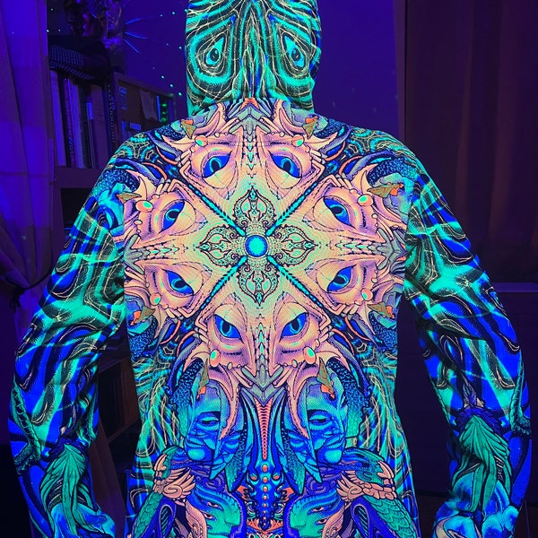 Pixie Hood Cape 'atomic Alien'. UV Active Cloak With Hood. Psychedelic ...