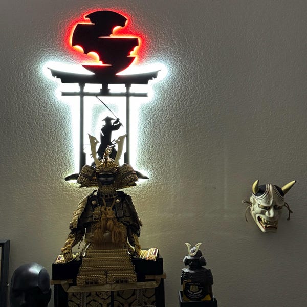Samurai LED Wall Decor: Metal Night Light, Japanese Art - Etsy