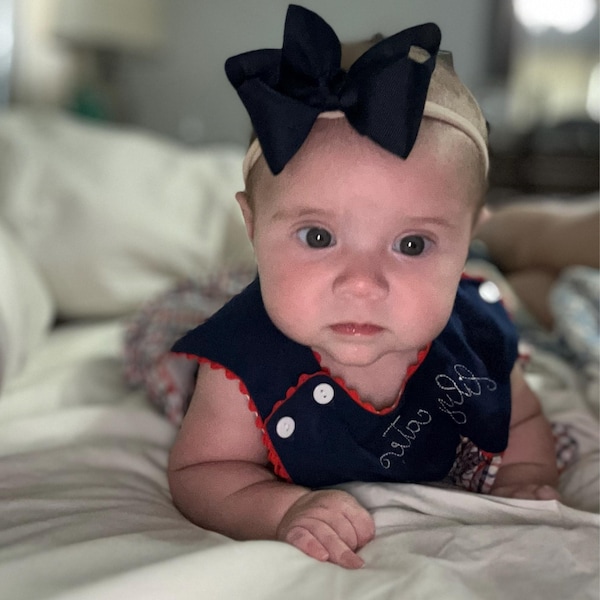 White & Red Moonstitch Hair Bow, Hair Bows, 4th of July Hair Bow, Girls ...