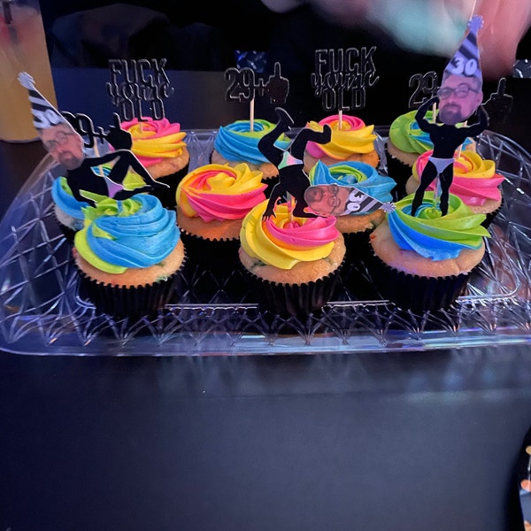 29 + 1 Cupcake Toppers, Funny 30th Birthday Food Picks, Middle Finger ...