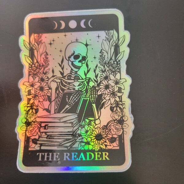 Holographic Reader Tarot Card Sticker Spooky Books Skeleton Sticker for ...