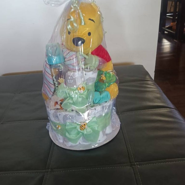 Teddy Bear Diaper Cake,girl Bear Diaper Cake, Baby Shower Center Piece ...