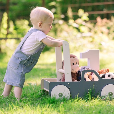 Wooden Walker & Wagon for Baby / Toddlers in Malibu Pink Handcrafted ...