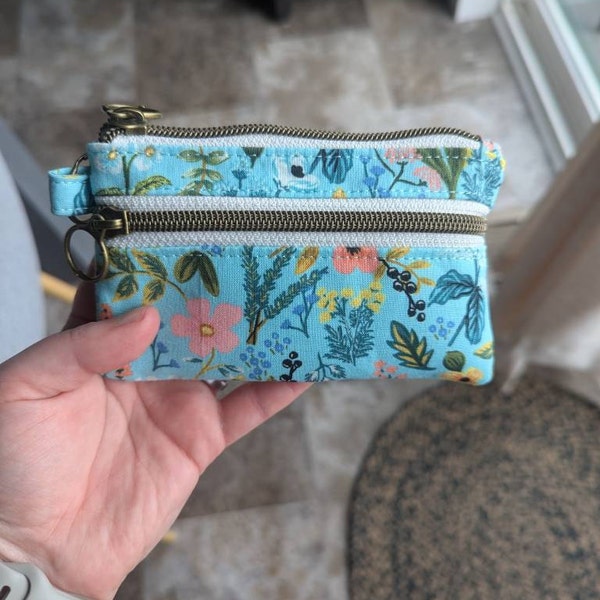 Cotton Double Zip Wallet, Coin & Card Pouch, Zipper Pouch, Keychain ...