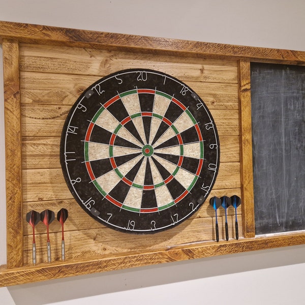 Handmade, Solid Wood Rustic Dart Board Surround, Walnut Wax Frame/ Dark ...
