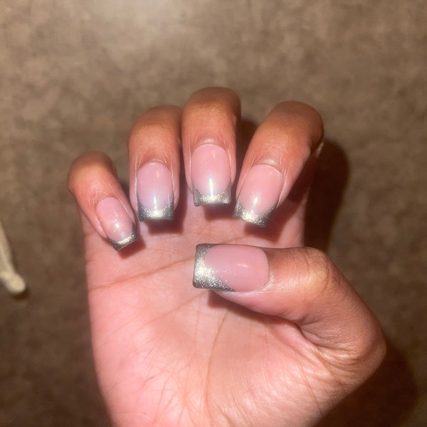 Chrome Frenchies | Silver Chrome Presson Nails| Chrome French Tips ...