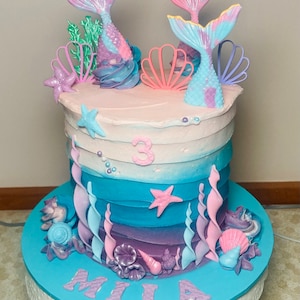 Mermaid Clam Shell Cake Topper Personalised Name Sea Theme Acrylic Mini ...