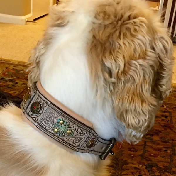 Art Deco Leather Dog Collar With Name, Small to Medium Dogs ...