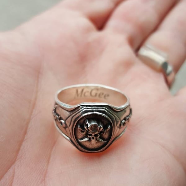 Silver Pirate Ring With Skull and Crossbones, Anchor Signet With Jolly ...