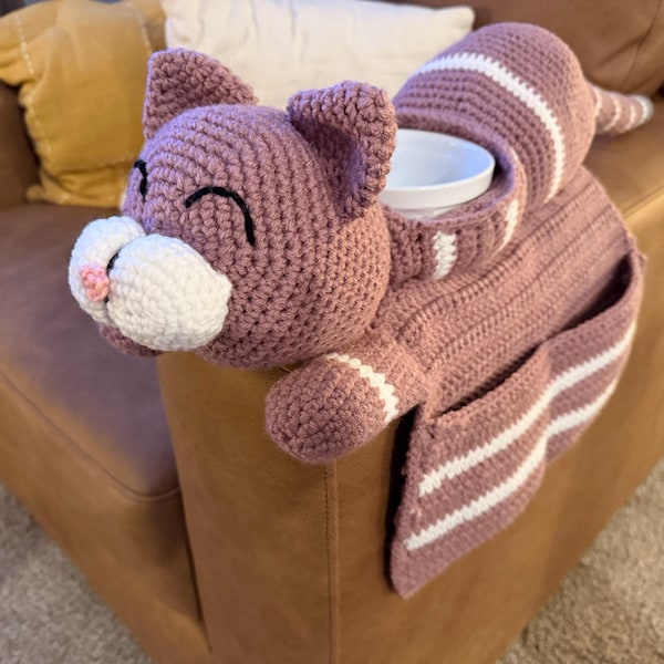 Crochet Cat Sofa Organizer Pattern, Arm Rest Organizer, Couch Caddy PDF ...
