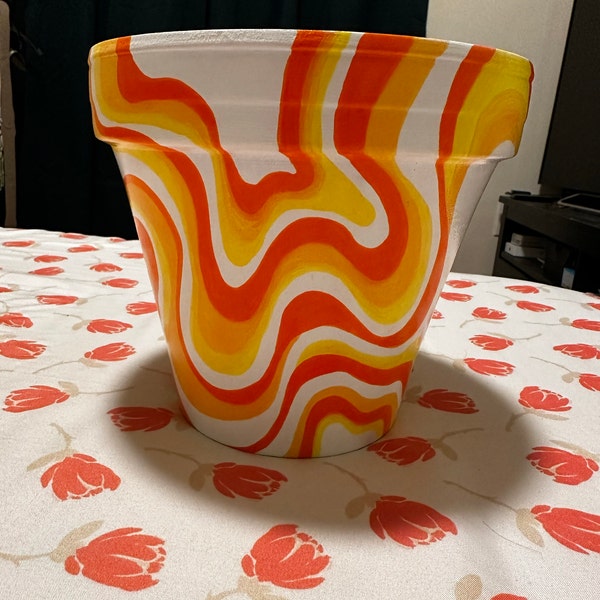 4 Hand-painted Tigger Orange Planter Terracotta Clay Hand Painted ...