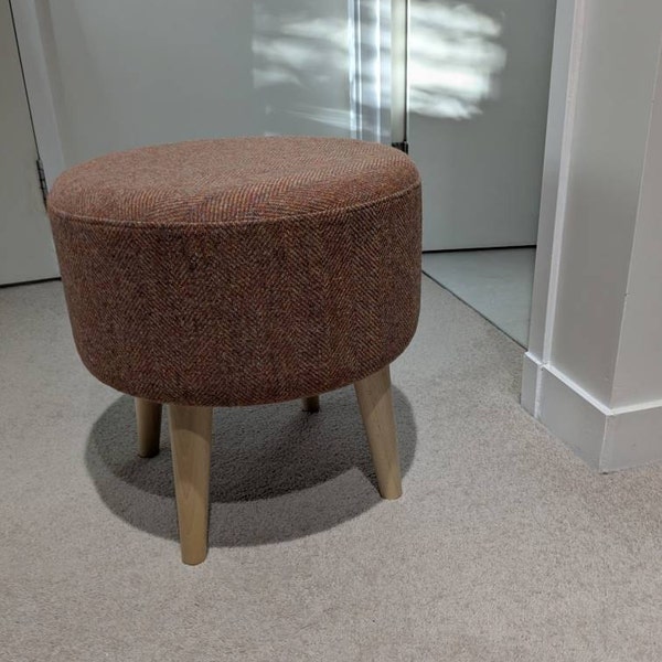 Burnt Orange Embroidered Thistle and Harris Tweed Footstool With ...