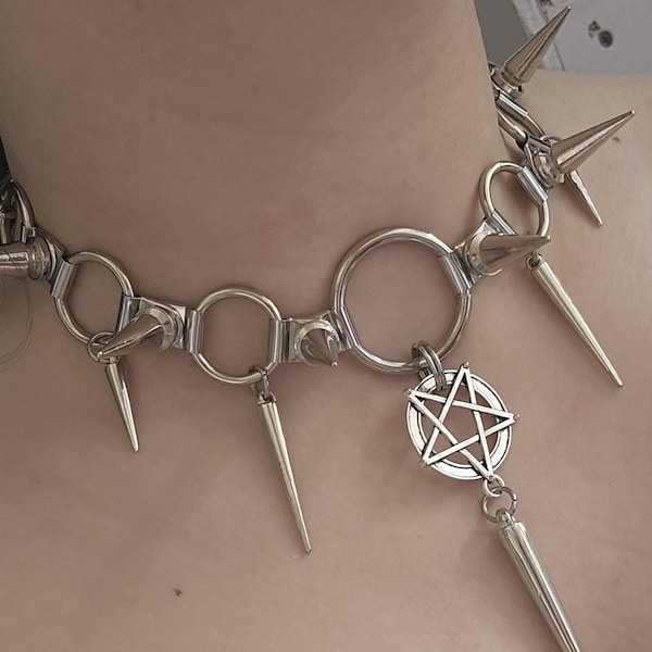 Spiked Heart Choker - Kitty Bell Grunge Goth Collar - Etsy