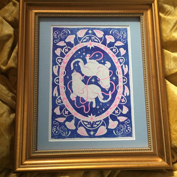 Mystical Cats Riso Print // A4 Wall Art Painting Alternative Dark Magic ...