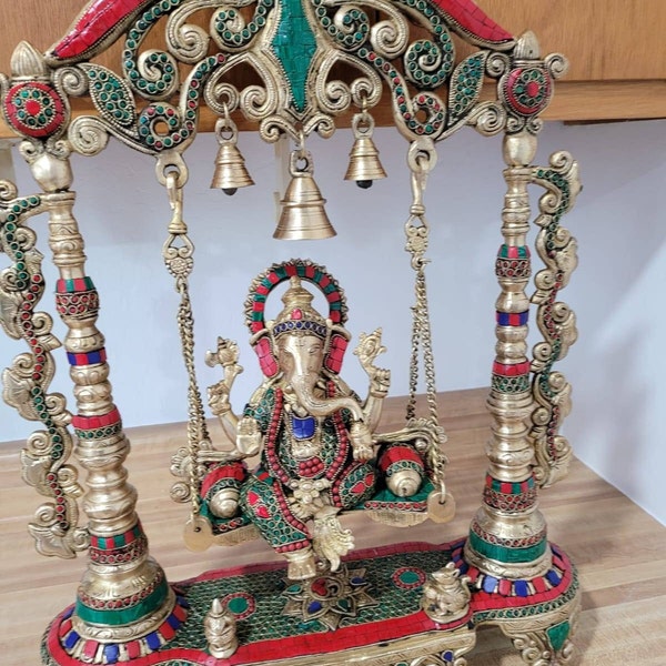 Brass Swing Ganesh Statue Mosaic Stone Ganesha Home Decor Ganesh Idol ...