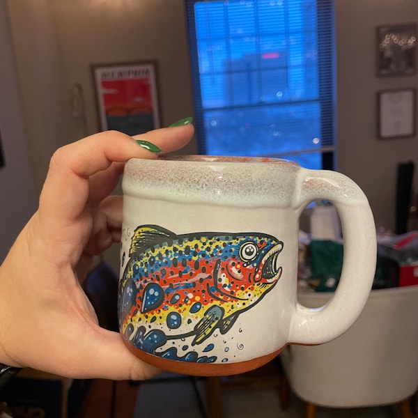 Rainbow Trout Mug With Blue and Orange Lip Drip - Etsy