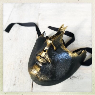 Limited Edition. Half Face Demon Mask. Black and Gold Demon Mask ...