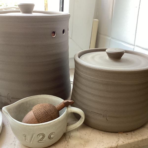 Handmade Bread Pot With Wooden Lid - 3 Sizes | Ceramic Bread Box ...