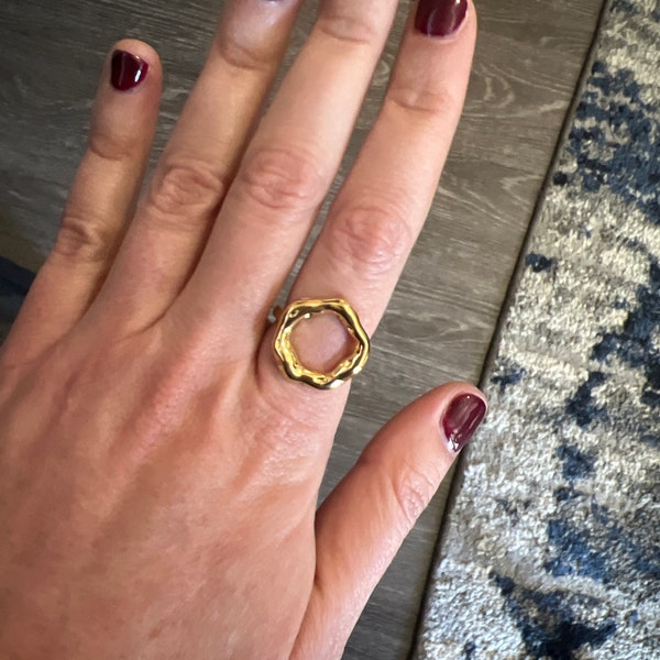 Irregular Gold Ring Open Circle Ring Gold Textured Ring Asymmetric ...