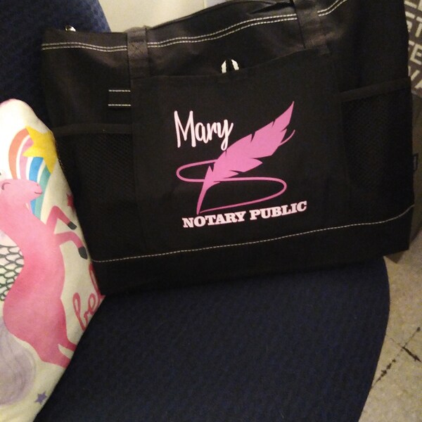 Personalized Notary Feather Tote Bag With Mesh Pockets, Gift for Notary ...