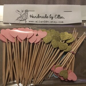 Set of 50pcs Gold Glitter and Pink ' Mini Heart' - Etsy