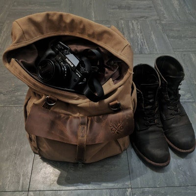 Tay Canvas Backpack Brown Leather Rucksack Stylish 15inch Laptop Bag ...