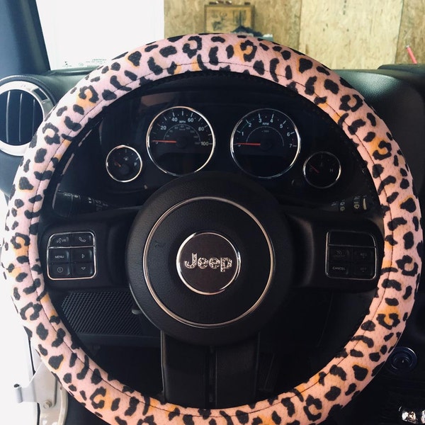Pink Leopard Steering Wheel Cover With Anti-slip Insert, Cute Cheetah ...
