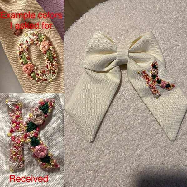 Initial Hand Embroidered Bow With Cross - Custom Initial Bow With Cross ...