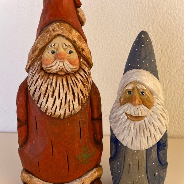 Wood Carving Santa Claus Sculpture - Hand Carved Simple Santa Ornament ...