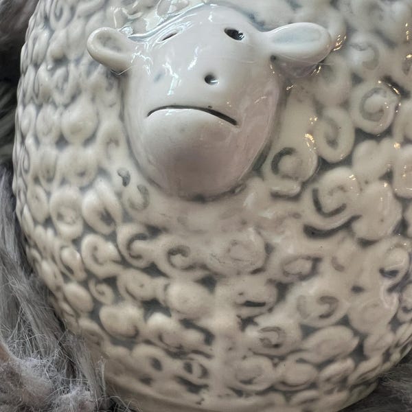 Small Sheep Planter 3 1/2'' X 3'' Drainage Hole and Saucer Ceramic ...