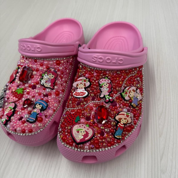 Custom Strawberry Shortcake Bling Crocs: Personalized Rhinestone Shoes ...