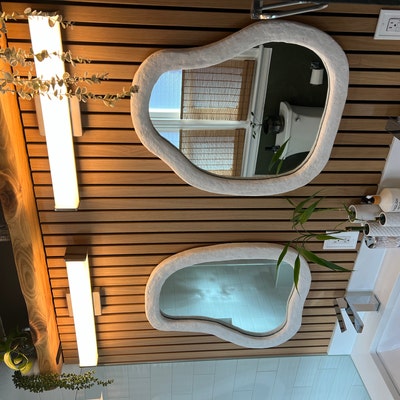 Wavy Concrete Mirror, Artistic Irregular Rock Mirror, Organic Home ...