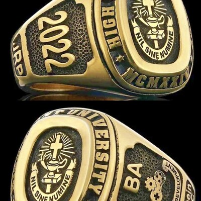 Custom College Class Ring, School Ring, Silver Graduation Ring, Gold ...