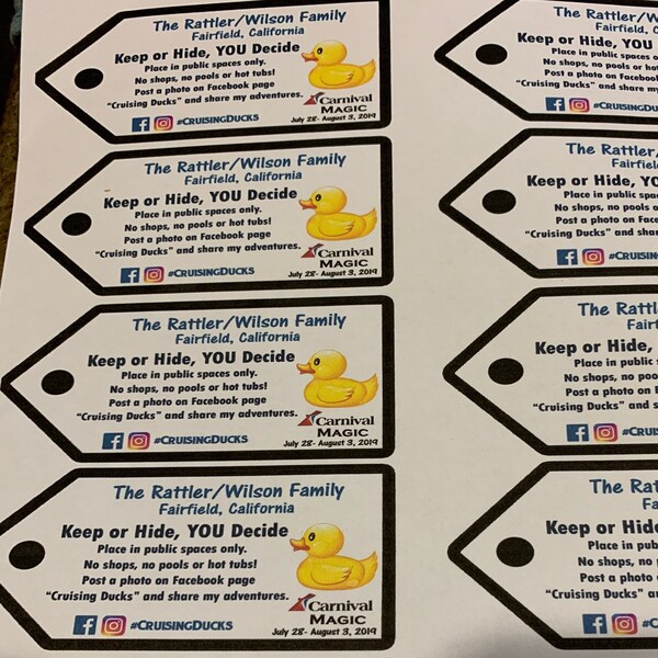 Duck Tags| Customized With YOUR Personal Info| RCL NCL Princess ...