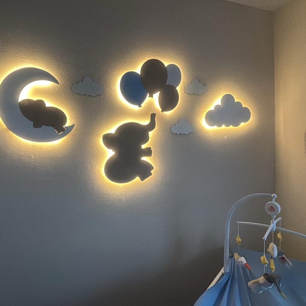 Set of 4 Baby Room Lamp, Nursery Night Light, Nursery Wall Art, Cloud ...