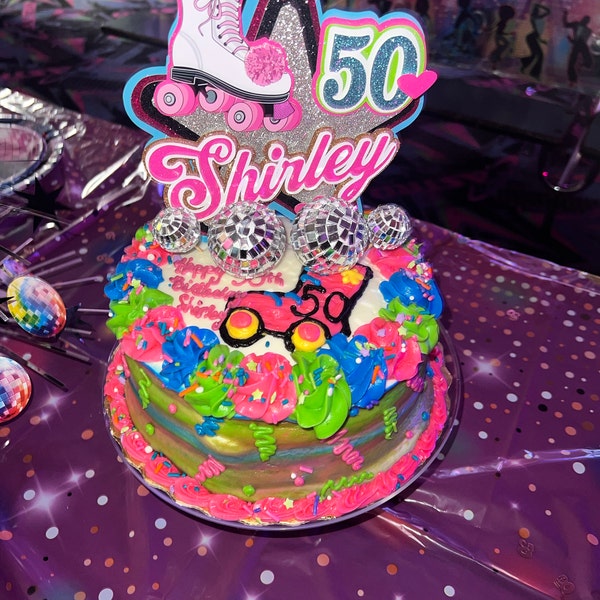 Roller Skate Cake Topper, Patines Cake Topper, 80s Skate Party, Neon ...