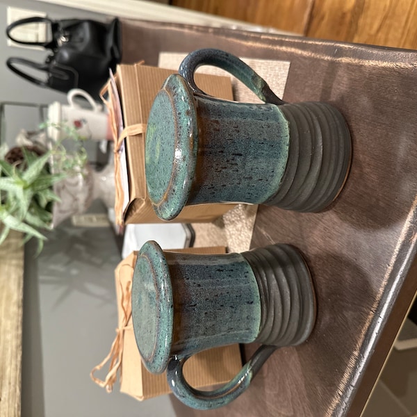 Turquoise Coffee Mug With Carved Texture, Handmade Mug - Etsy