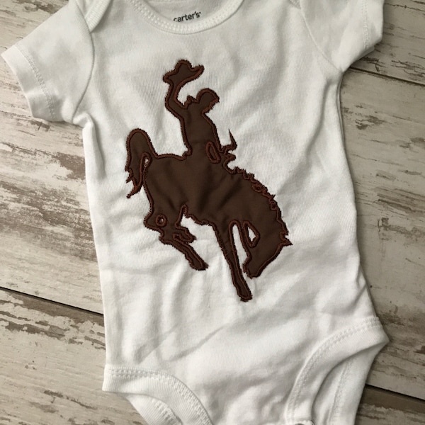 Wyoming Rodeo Cowboy on Bucking Horse State Symbol - Machine Applique ...