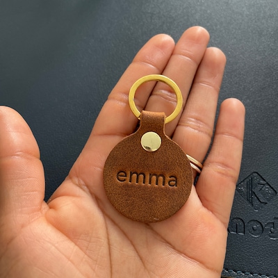 Personalized Round Leather Keychain, Fob, Gift, Anniversary, Multiple ...