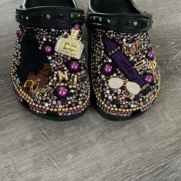 Women's Blinged Crocs- "blk Queen Purple Royalty" - Etsy