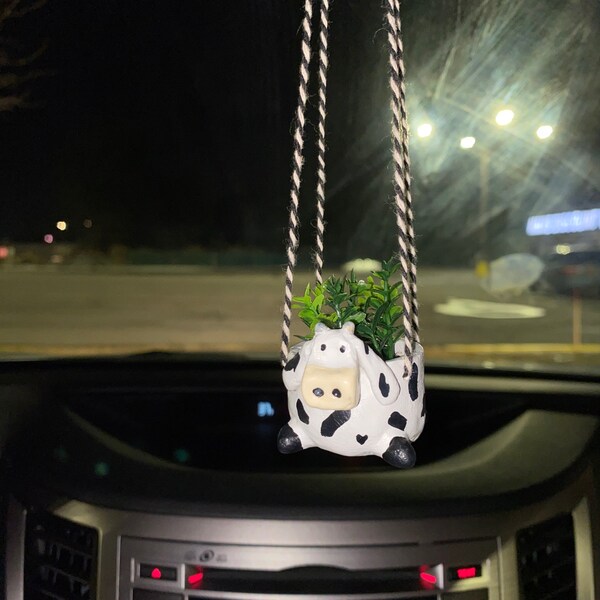 Cow Rear View Mirror Mini Planter Small Pot With Faux Plant for Car ...
