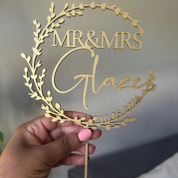 Gold Wedding Cake Topper, Mr Mrs Cake Topper,personalized Cake Topper ...