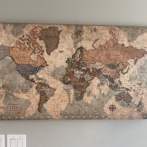 Push Pin Travel Map of World, Customized Map One Panel Pin Board ...